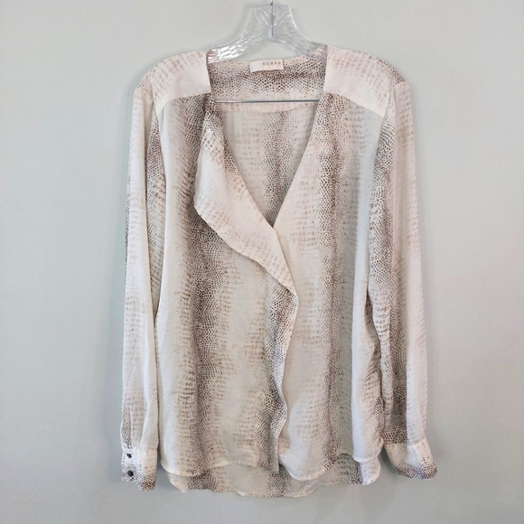 Kenar | Tops | Kenar Blouse Large Cream Brown Animal Print Long Sleeve ...